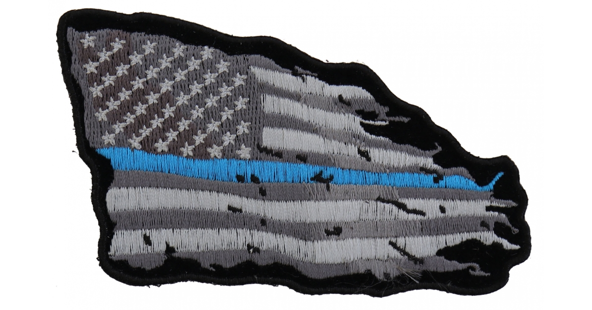 Thin Blue Line American Tattered Flag Patch by Ivamis Patches