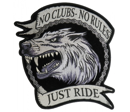 No Clubs No Rules Just Ride Wolf Patch, Large Biker Back Patches for ...
