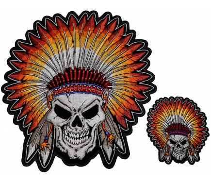 Native Indian Head Dress Skull 2 Piece Front and Back Embroidered Patch ...