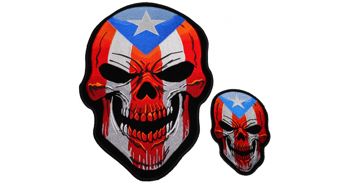 Puerto Rico Flag Skull Small and Large Patch Set by Ivamis Patches