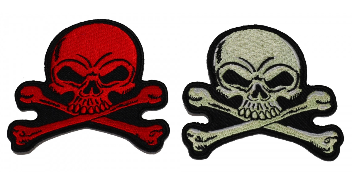 Set of 2 Red and Gray 3 inch Skull Patches by Ivamis Patches
