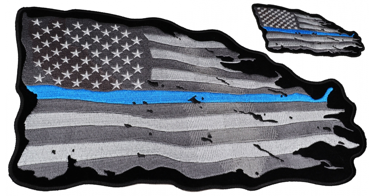 Set of 2 Small and Large Blue Striped Line Vintage American Flag ...