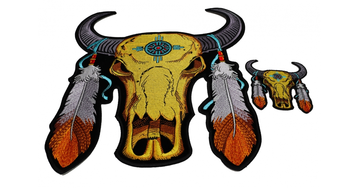 Set of 2 Small and Large Buffalo Skull Patches by Ivamis Patches
