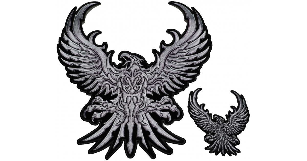 Set of 2 Small and Large Upwing Silver Eagle Patches by Ivamis Patches