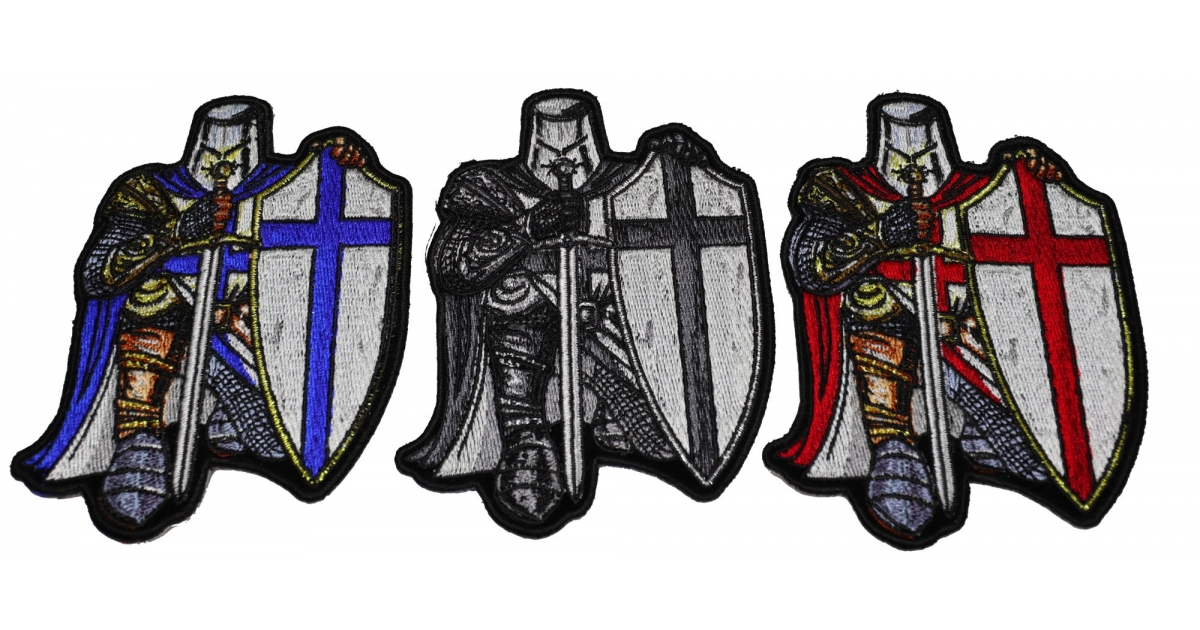 Set of 3 Kneeling Crusader Knight Patches in Blue Red and Gray by ...