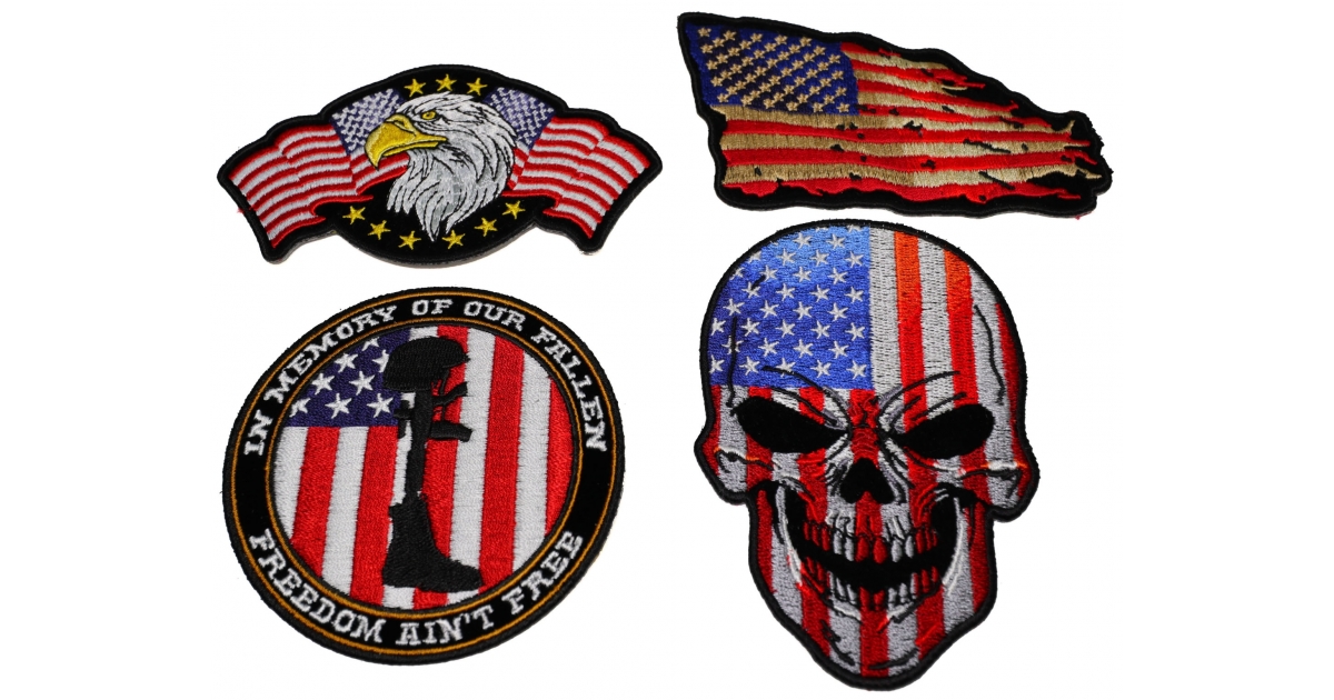 Set of 4 Patriotic American Flag Patches by Ivamis Patches