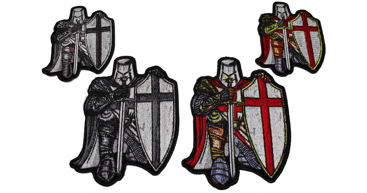 Set of 4 Small and Mini Crusader Knight Kneeling Patches in Red and ...