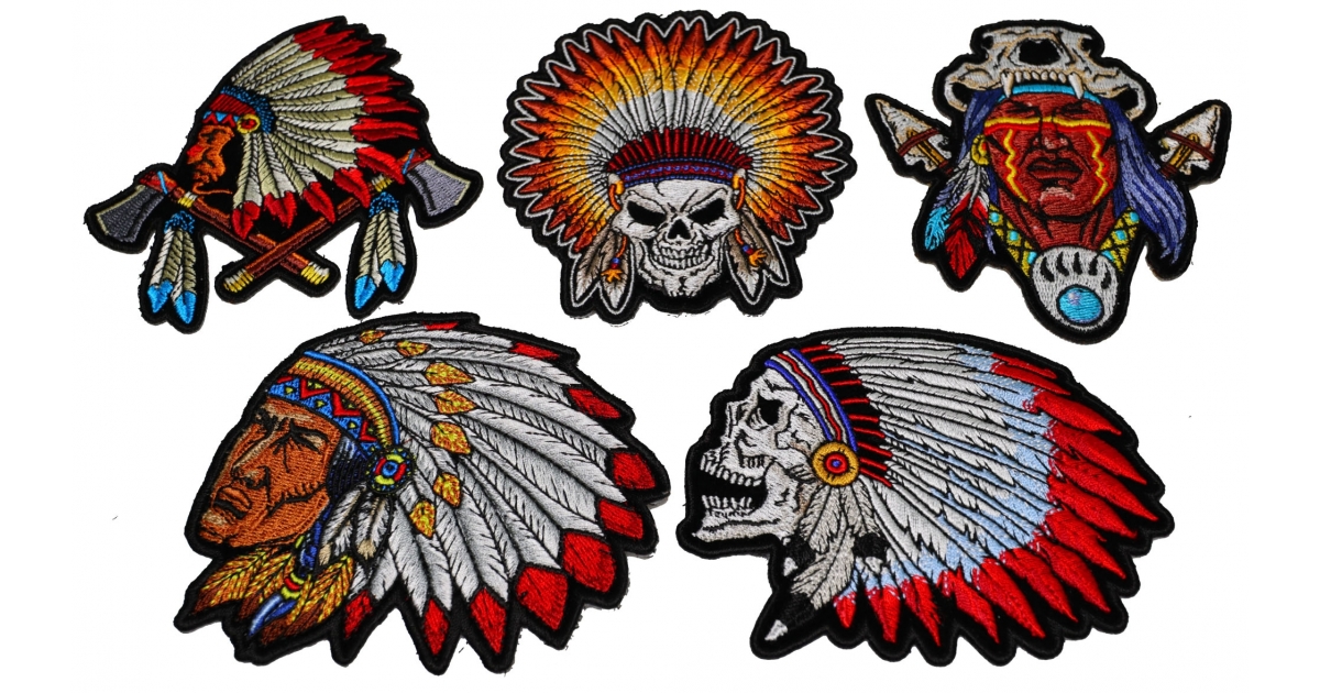 Set of 5 Small Native American Indian Headdress Patches by Ivamis Patches