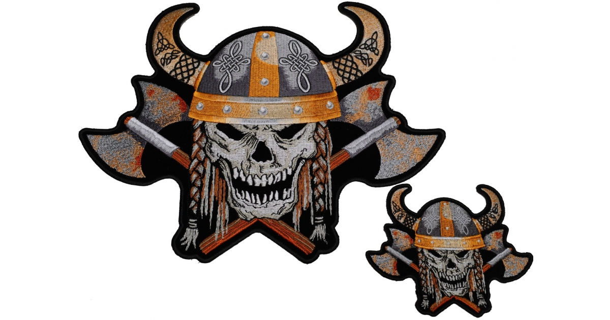 Viking Patch Set Small and Large Skull Axes Horned Helmet by Ivamis Patches