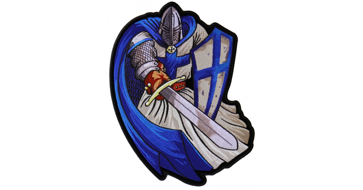 Blue Caped Knight with Sword Patch, Large Christian Back Patches by ...