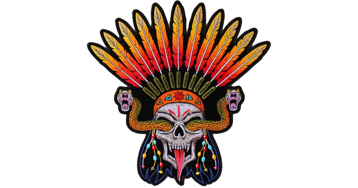 Snake Eye Skull with Feather Hat Patch, Large Indian Patches by Ivamis ...