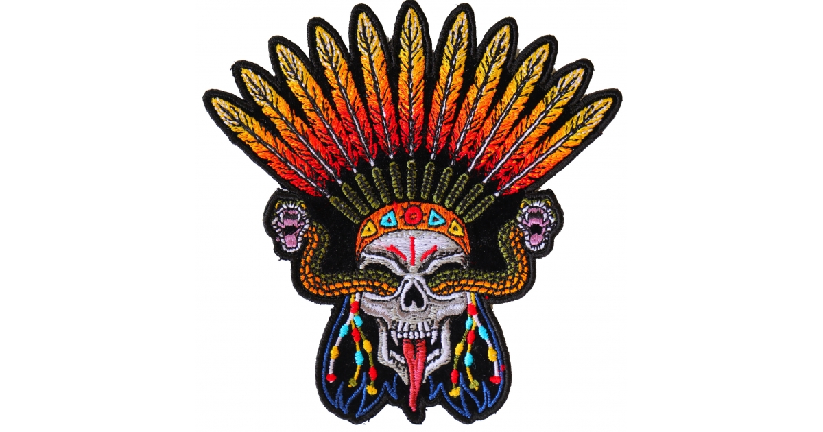 Snake Eye Skull and Feathers Patch, Biker Skull Patches by Ivamis Patches