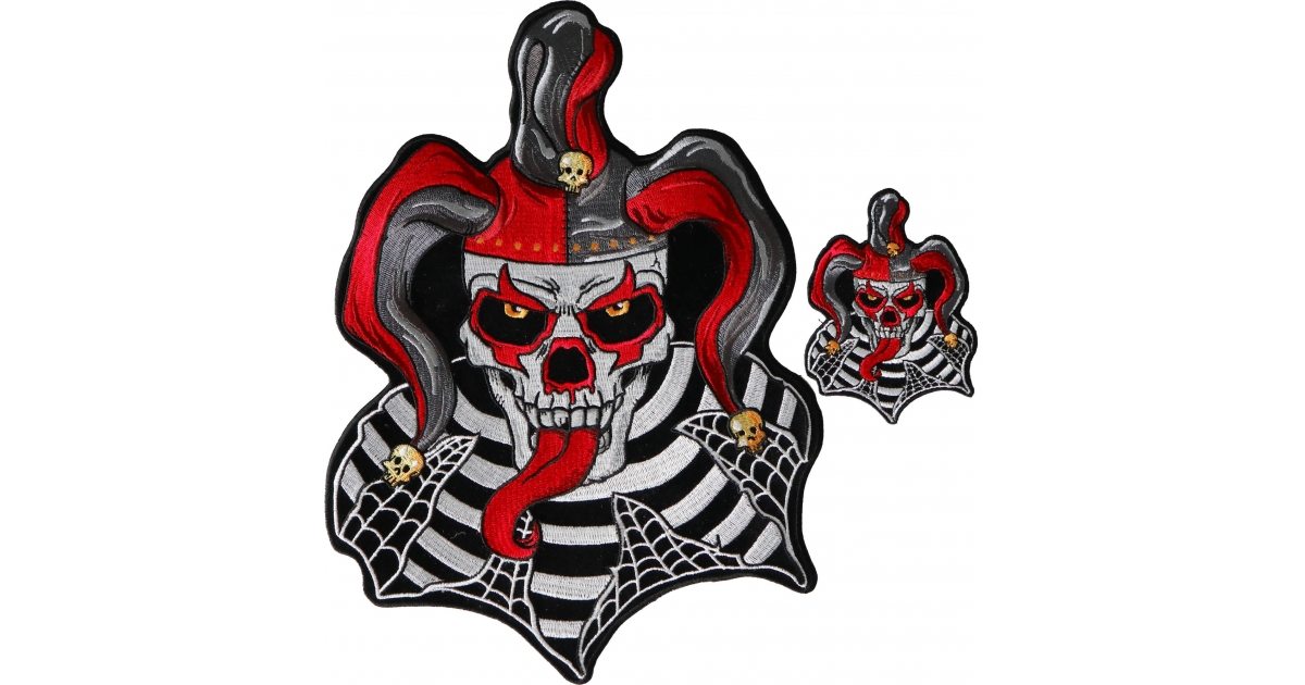 Jester Skull Patch Set of Small and Large in Red and Gray by Ivamis Patches