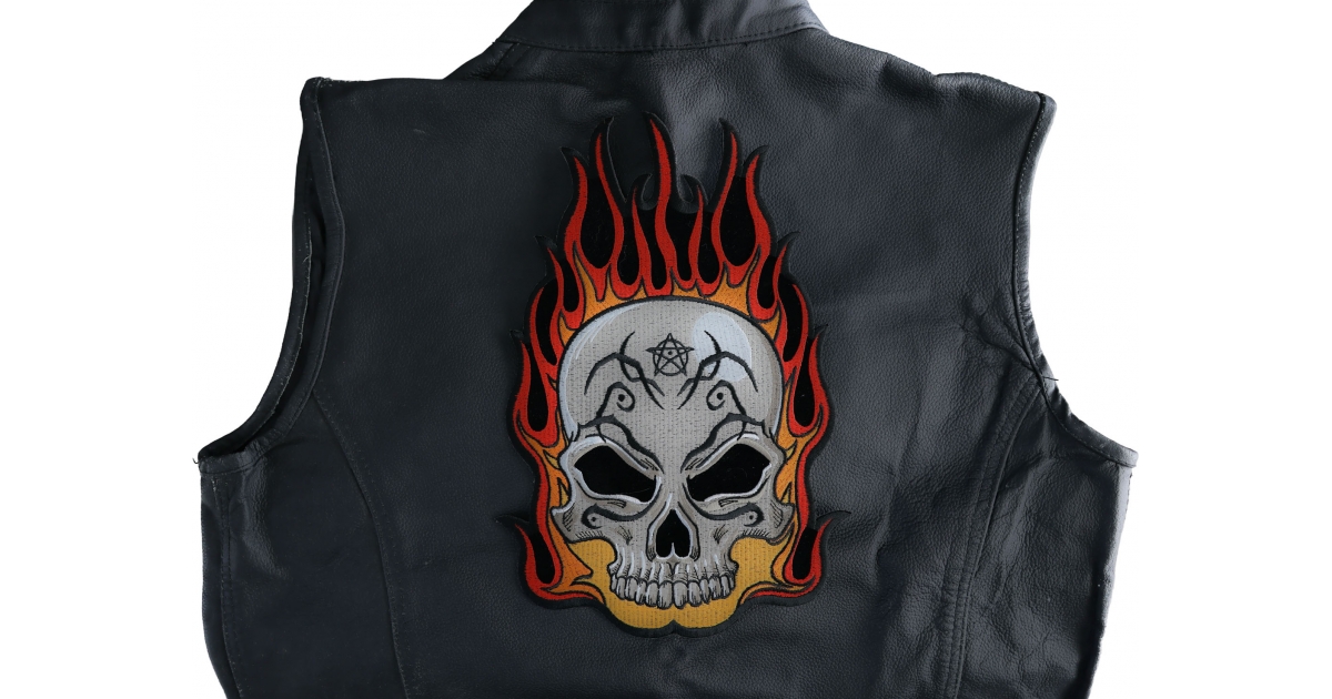 Flaming Tattoo Skull Large Back Patch by Ivamis Patches