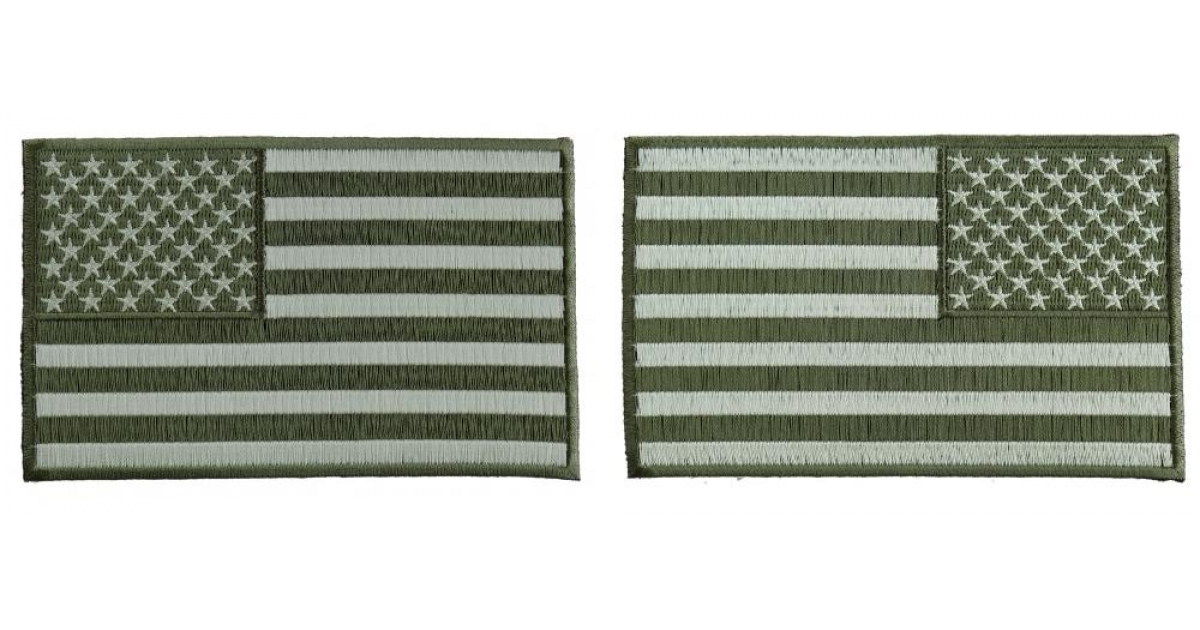 5 inch OD Green American Flag Patches, Left and Right 2 Piece Patch Set ...