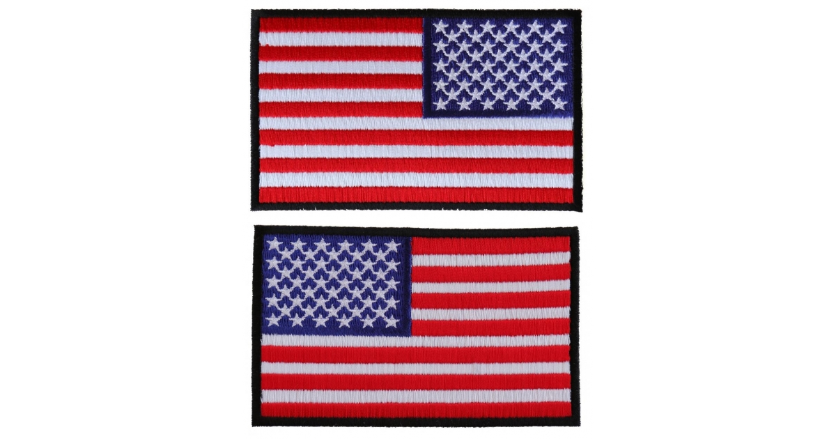 Left and Right American Flag Patches 4 Inch Black Borders | Embroidered ...