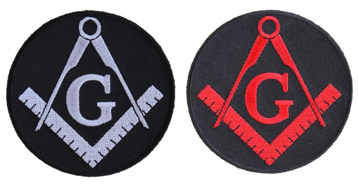 Mason Sign Patches In White and Red Embroidery Over Black Patch 2 Piece ...
