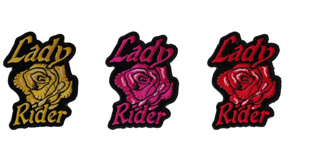 Lady Rider Patches with Rose -Set of 3 Iron on Patches by Ivamis Patches