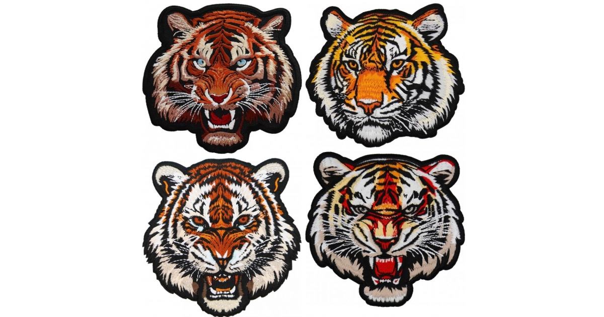 Tiger Patches Iron on or Sew On Embroidered Tiger Heads by Ivamis Patches