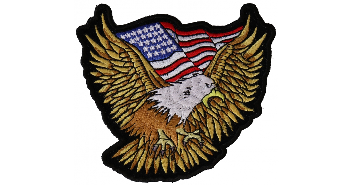 Gold Eagle Patriotic Iron on Patch With US Flag Small - Iron on ...