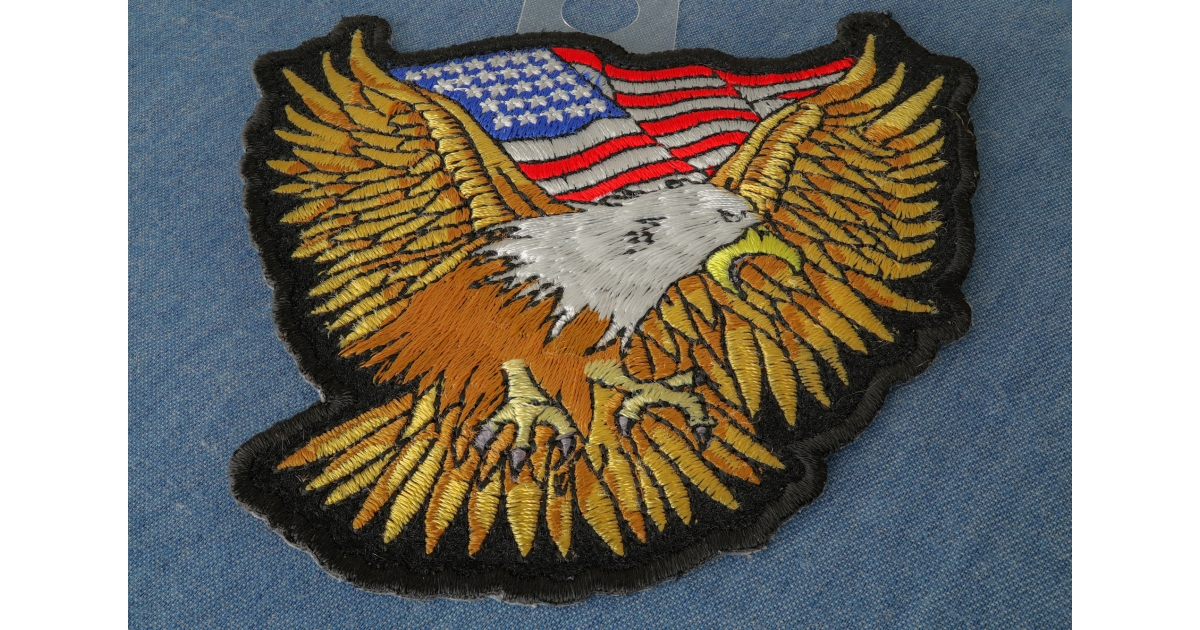 Gold Eagle Patriotic Iron on Patch With US Flag Small - Iron on ...