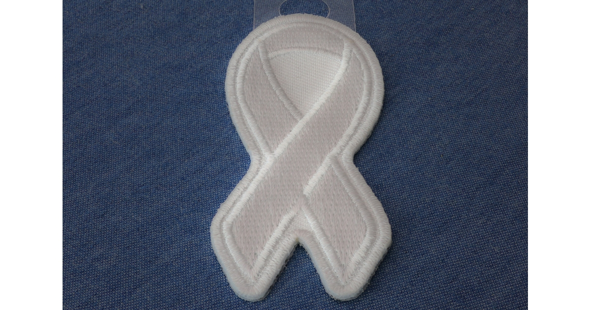 White Ribbon Embroidered Patch by Ivamis Patches