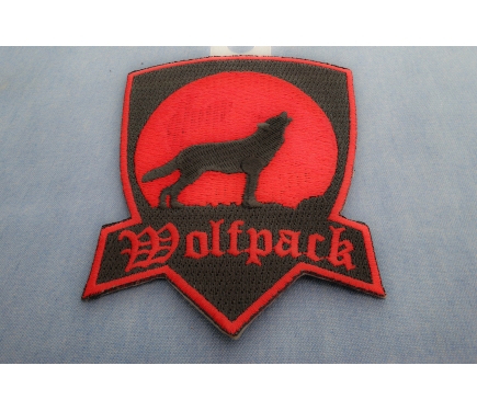 Wolfpack Patch In Red With Howling Moon | Embroidered Patches by Ivamis Patches