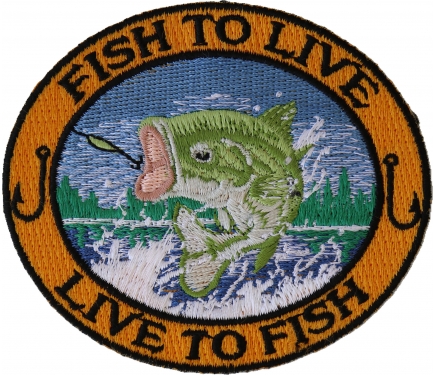 Live to Fish Patch for Sewing or Ironing on to Jackets by Ivamis Patches