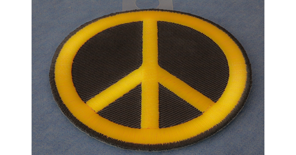 Peace Sign Iron on Patch Yellow On Black - Iron on Novelty Patches by ...