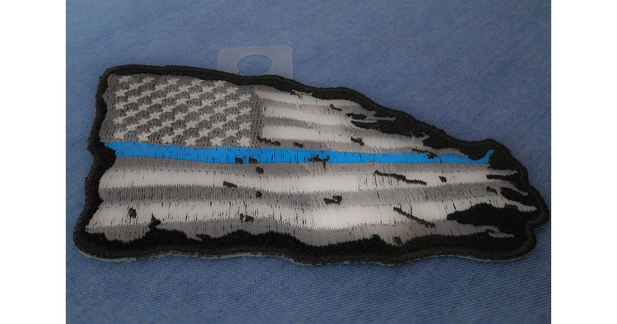 Thin Blue Line American Tattered Flag Patch by Ivamis Patches