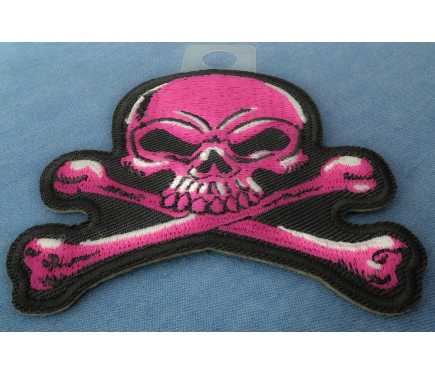 Pink Skull and Cross Bones Patch, Biker Skull Patches by Ivamis Patches
