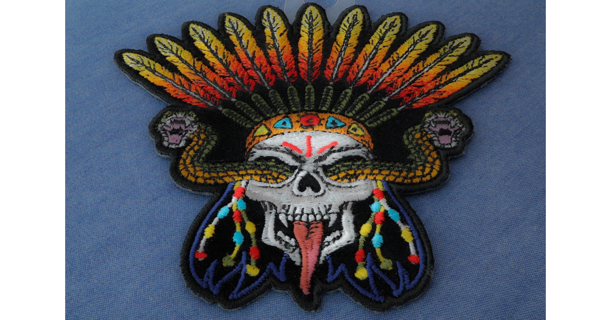 Snake Eye Skull and Feathers Patch, Biker Skull Patches by Ivamis Patches