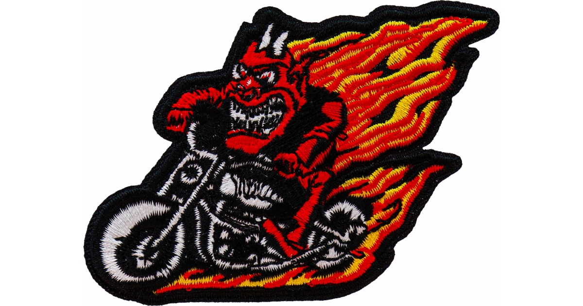 Devil Biker riding Motorcycle with Flames Patch, Biker Vest Patches ...