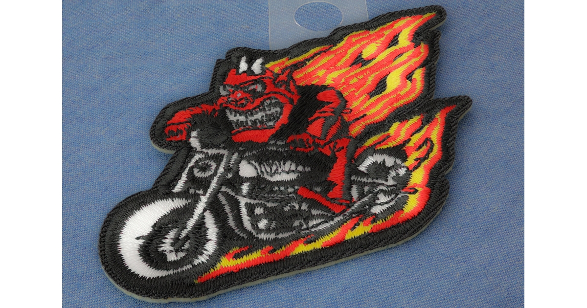 Devil Biker riding Motorcycle with Flames Patch, Biker Vest Patches ...