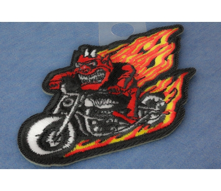 Devil Biker riding Motorcycle with Flames Patch, Biker Vest Patches, Sew or Iron on Patch by ...