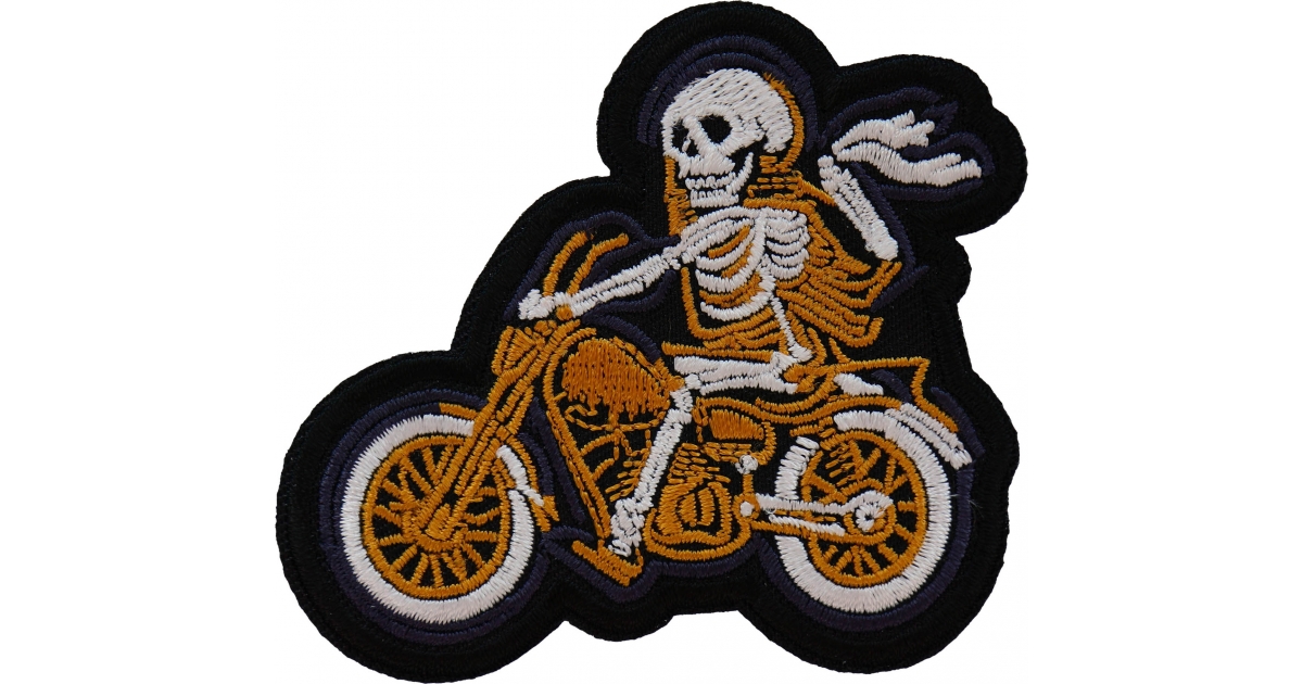 Skeleton Biker on Motorcycle Patch, Biker Skull Patches by Ivamis Patches