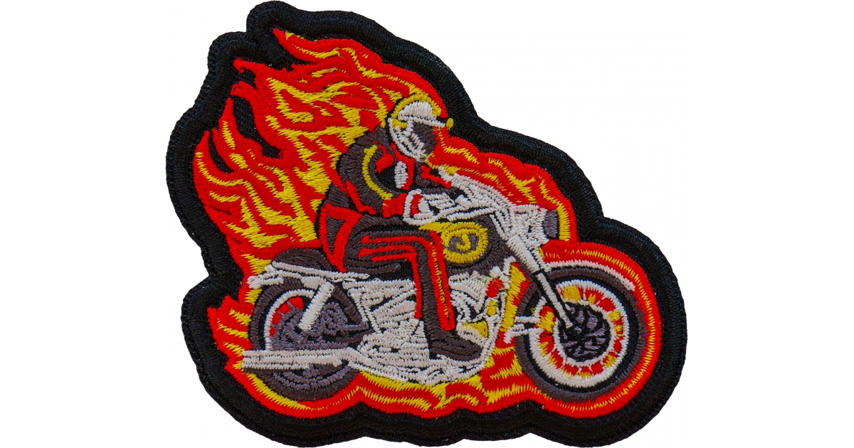 Flaming Firefighter on Motorcycle Patch, Motorcycle Patches by Ivamis ...