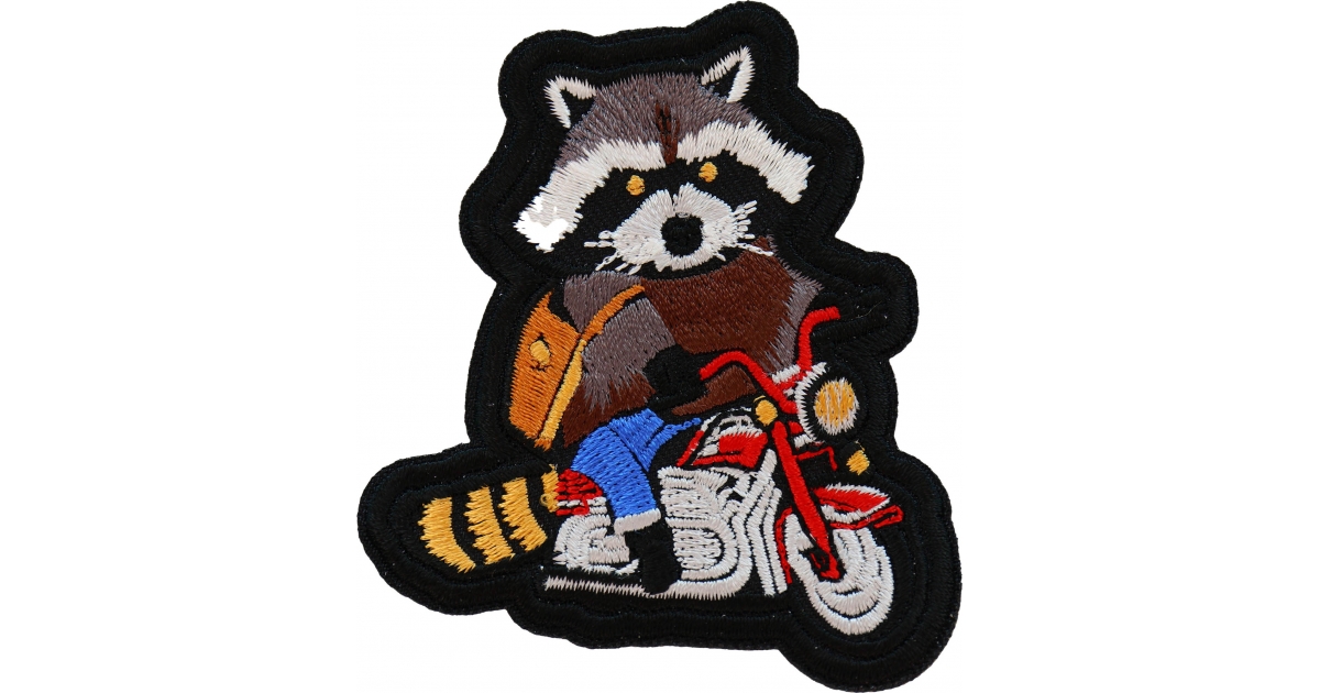 Raccoon Biker on Motorcycle Patch, Cute Animal Patches by Ivamis Patches