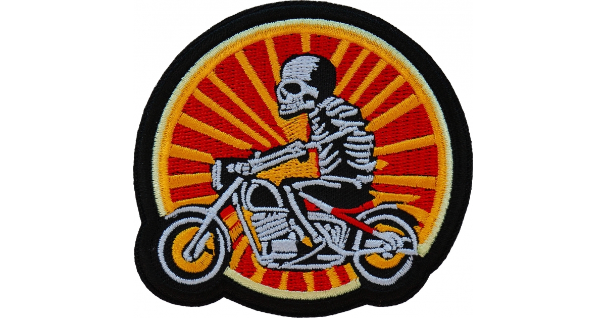 Sunset Skeleton Biker on Motorcycle Patch, Biker Skull Patches by ...
