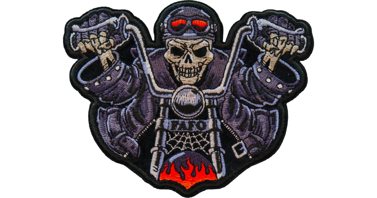Skeleton Rider on Bike FAFO Patch, Biker Skull Patches by Ivamis Patches
