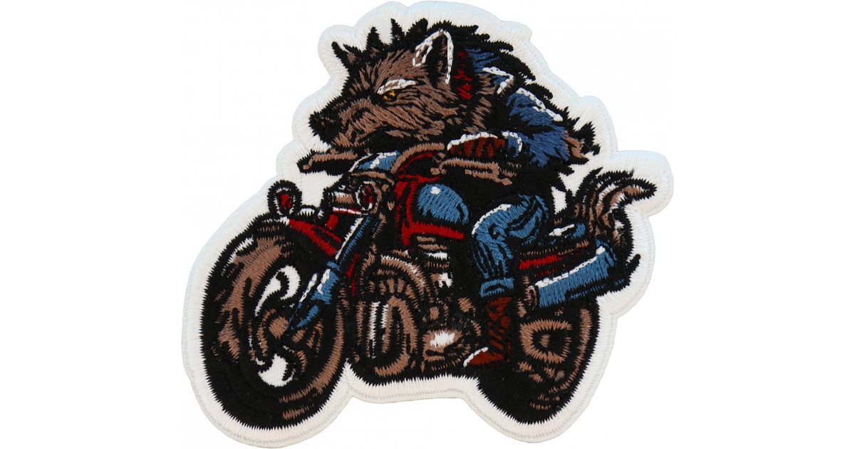 Wolf on Motorcycle Patch, Biker Vest Patches, Sew or Iron on Patch by ...