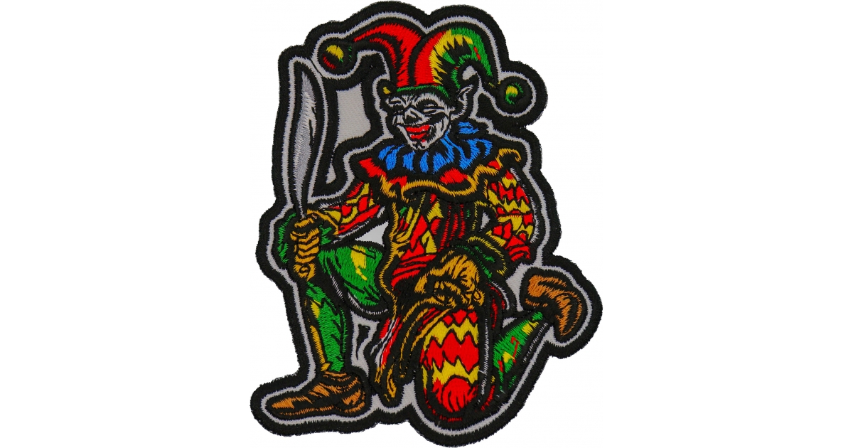 Jester Bending Knee Patch - Iron on Novelty Patches by Ivamis Patches