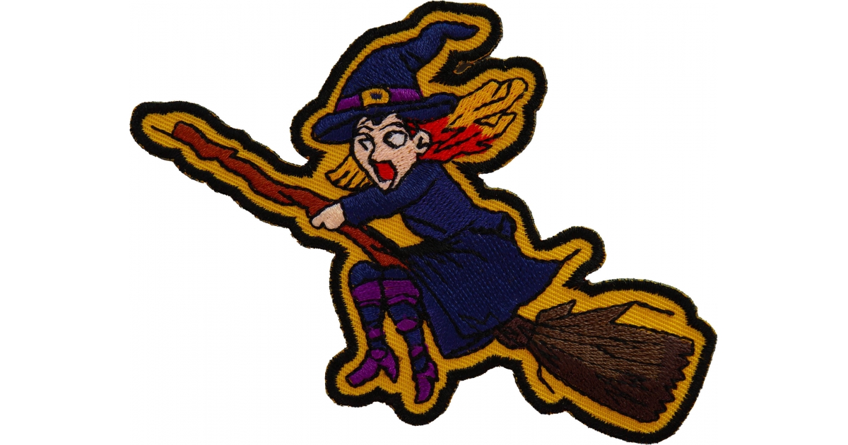 Witch on a Broom Patch - Iron on Novelty Patches by Ivamis Patches