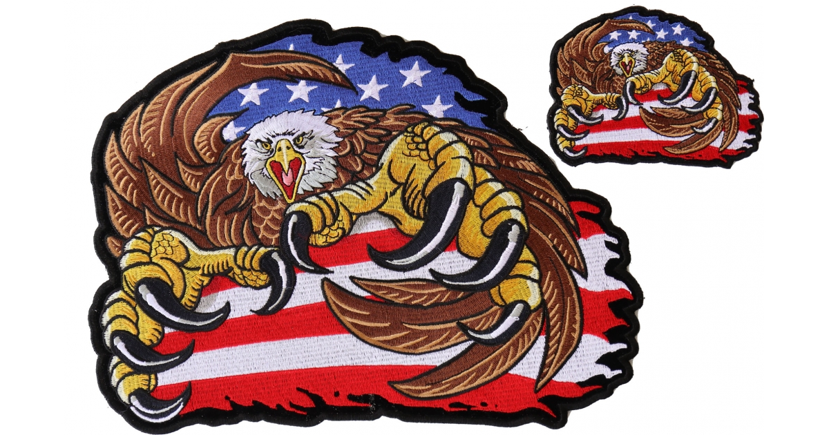 Claw Eagle with American flag Small and Large Patch Set by Ivamis Patches