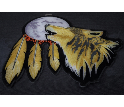 Howling Wolf Moon and Feathers Patch, Large Biker Back Patches for ...