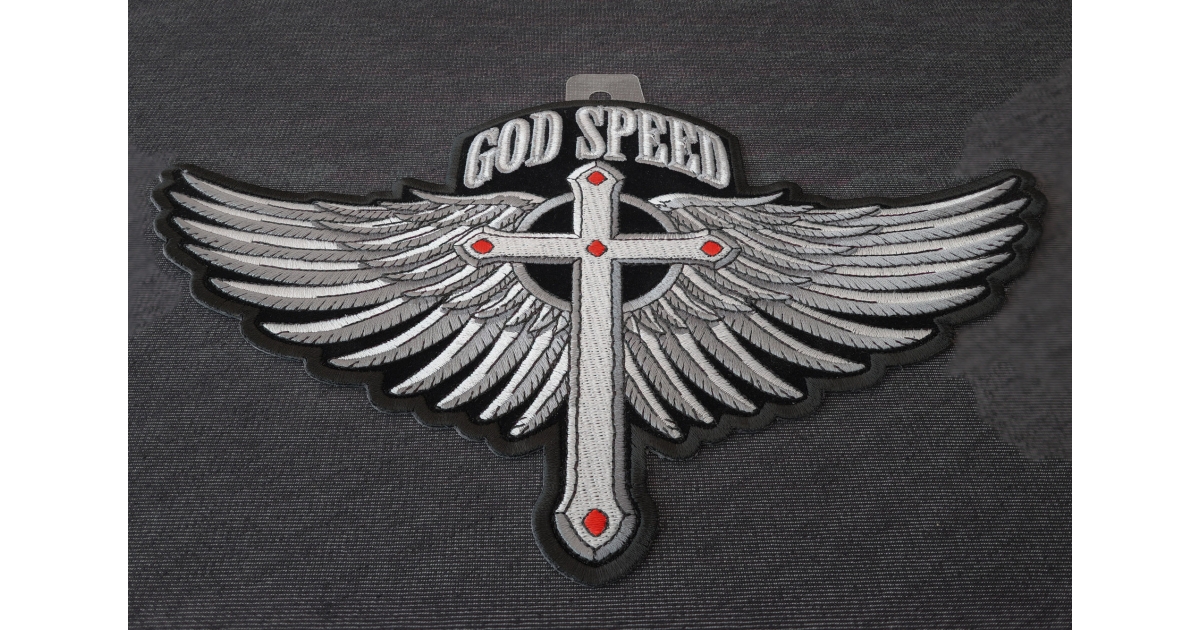 God Speed Cross and Wings Patch, Large Christian Back Patches by Ivamis ...