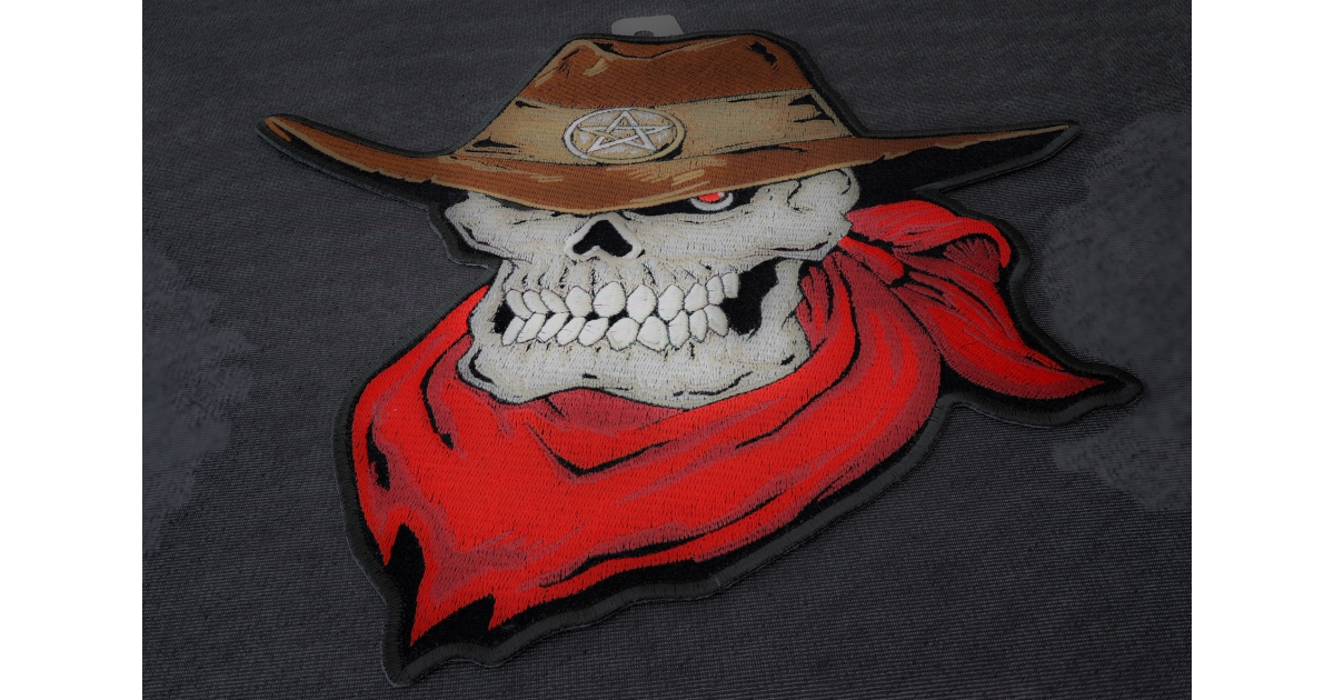 Red Scarf Cowboy Skull Patch, Large Skull Patches for Biker Jackets by ...