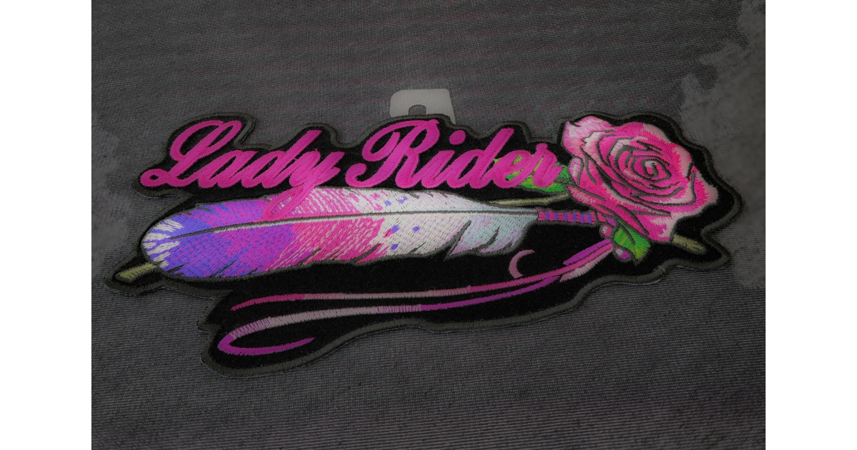 Feather Rose Lady Rider Patch, Large Ladies Back Patches for Jackets by ...