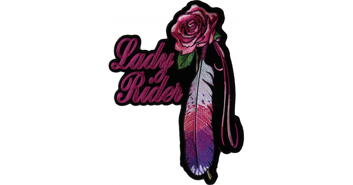 Lady Rider Rose and Feather Patch, Large Biker Back Patches for Leather ...