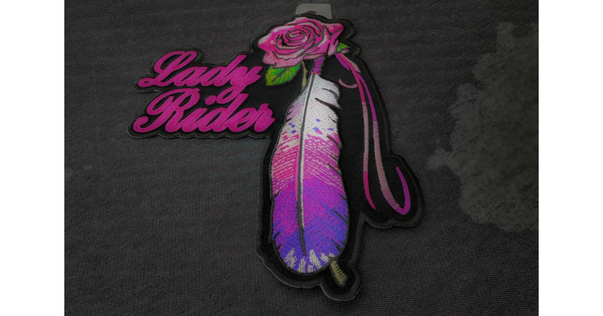 Lady Rider Rose and Feather Patch, Large Biker Back Patches for Leather ...